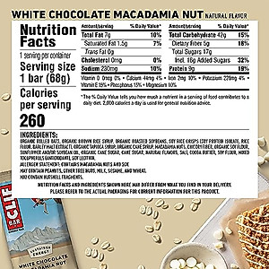 Clif Bar - White Chocolate Macadamia Nut Flavor - Made with Organic Oats - 9g Protein - Non-GMO - Plant Based - Energy Bars - 2.4 oz. (18 Pack)