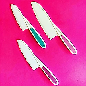 TOVLA JR. Kids Kitchen Knife and Foldable Cutting Board Set: Children's Cooking Knives in 3 Sizes & Colors/Firm Grip, Serrated Edges, BPA-Free Kids' Knives/Safe Lettuce and Salad Knives… (Blue)