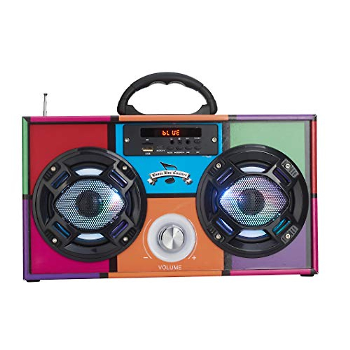 Wireless Express - Mini Boombox with LED Speakers – Retro Bluetooth Speaker w/Enhanced FM Radio - Perfect for Home and Outdoor (Retro)