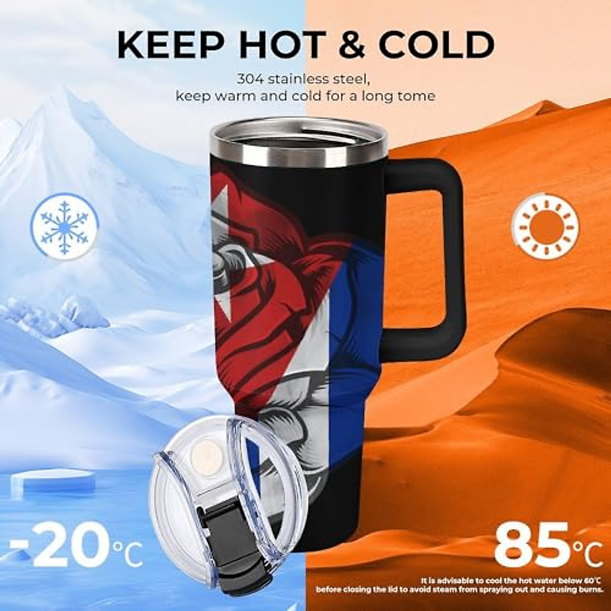 Rose Cuba Flag 40 Oz Tumbler with Handle And Straw Lid,Insulated Reusable Stainless Steel Travel Glass Mug 40 Ounces