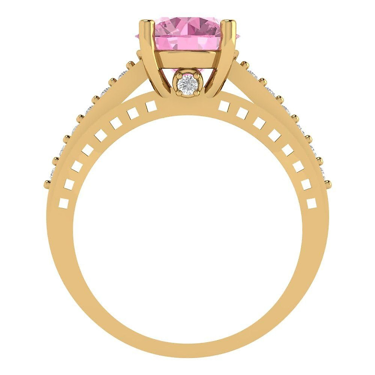 Clara Pucci 2.21 ct Round Cut cathedral Solitaire Pink Simulated Diamond Engagement Promise Anniversary Bridal Ring 14k Yellow Gold