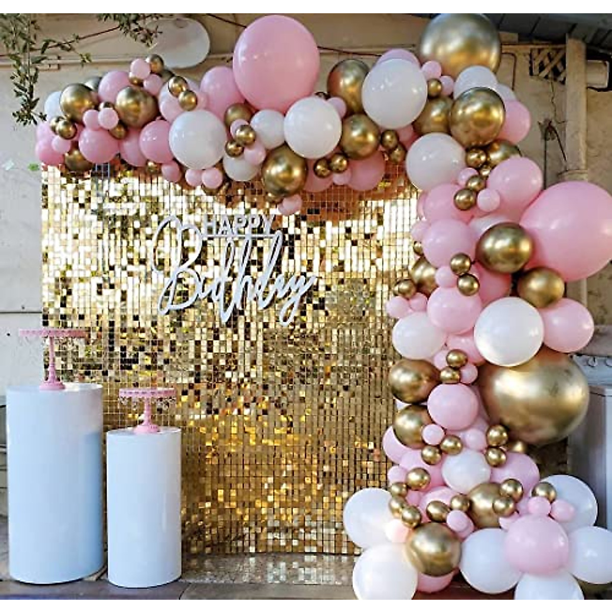 BALONAR 125Pcs DIY Pink Gold White Garland Balloons Kits with 18/10/5Inch Latex Metallic Chrome Balloons for Bridal Shower Girl Birthday Party Wedding Baby Shower Anniversary Balloon Chain.