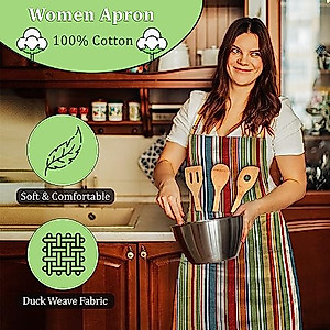 RUVANTI 100% Cotton Cute Aprons for Women with Pockets Adjustable upto XXL, Cooking, Kitchen, Server, Chef Apron