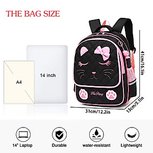 Junlion Girl's Backpack Bow-knot School Bag Cat Face Backpacks for Girls Preschool Black