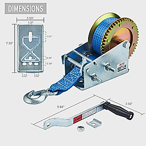 OPENROAD Boat Winch 3200lbs Hand Winch, with 32ft Blue Strap and 2 Speed switchable, for Boat Trailer Towing Winch……