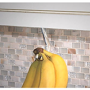 Gadjit Banana Hook Hanger Under Cabinet Hook Ripens Bananas with Less Bruises, Folds Up Out of Sight When Not in Use, Self-Adhesive + Pre-drilled Screw Holes (Plastic w/Chrome Finish)