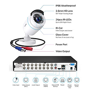ZOSI H.265+ 16CH Security Camera System with AI Human Vehicle Detection, 16CH DVR with 4TB HDD for 7/24 record, 16 x 1080p CCTV Camera Outdoor Indoor with 80ft Night Vision°Wide Angle, 90°Wide Angle