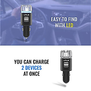 UTILE Car Ionizer Purifier with Dual USB Charger – Ionic Air Freshener for Odor Removal | 2.1A/0.8W USB Charging for Phone, Tablet and Other Devices (Black, Pack of 2)