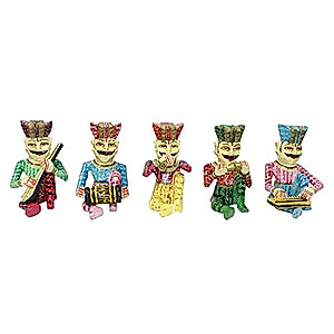 Garden Of Arts Wooden Sitting Musician 4 inch Bawla Set of 5 Handmade Handicraft for Home Decor Gift Item