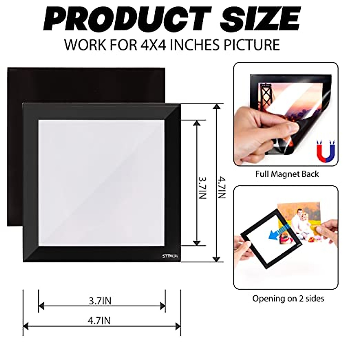 4X4" Magnetic Picture Frame with Black Border(10 Pack) ,Square Magnet Photo Pockets,Decorations for Fridge/Lockers with Clear Plastic Cover (Classic)