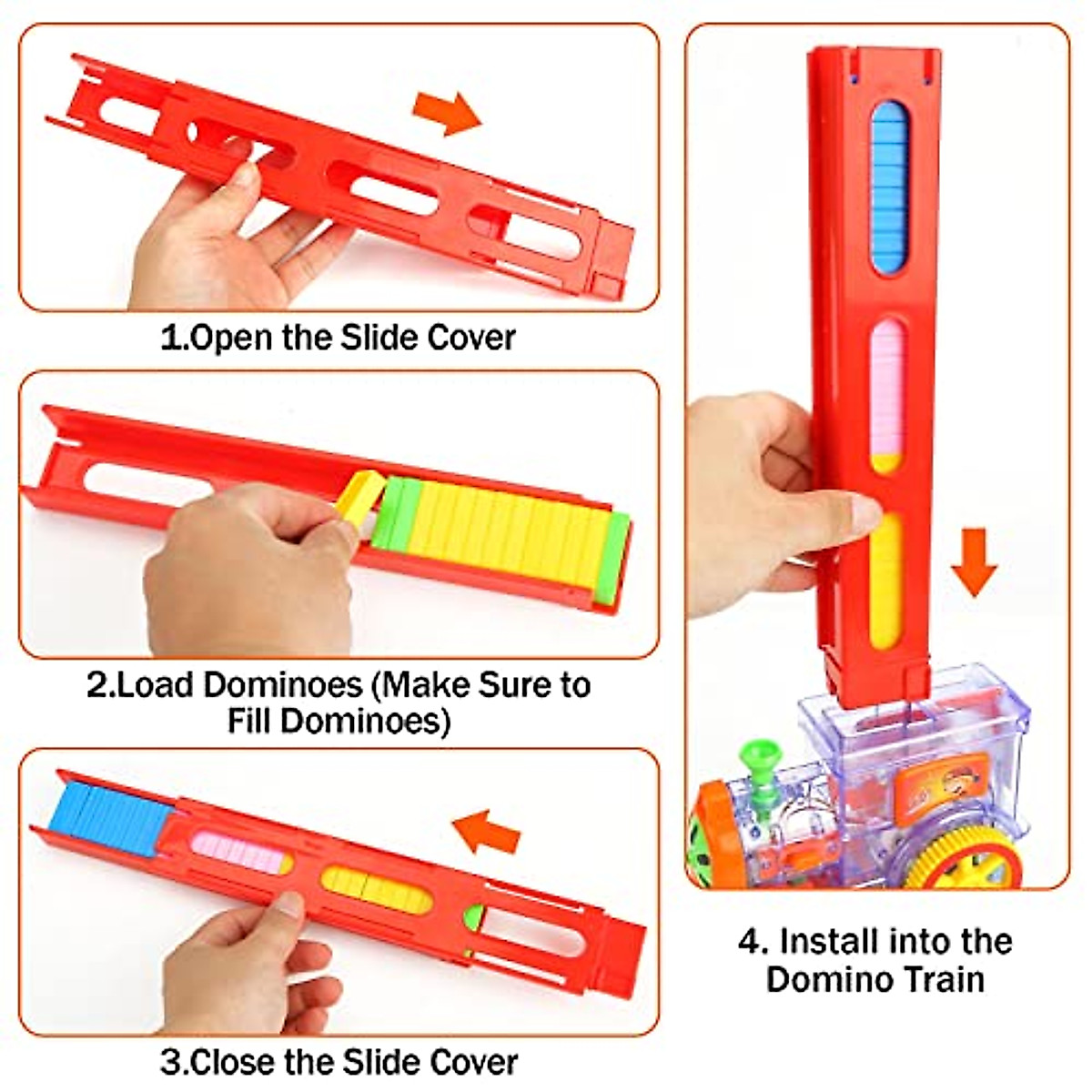 MCPINKY Domino Train Set for Boys 4-6,Toddler Toys Domino Rally Train Building and Stacker with 2PCS Domino Sleeve for Christmas Birthday Gifts Boys,Girls Age 3-8
