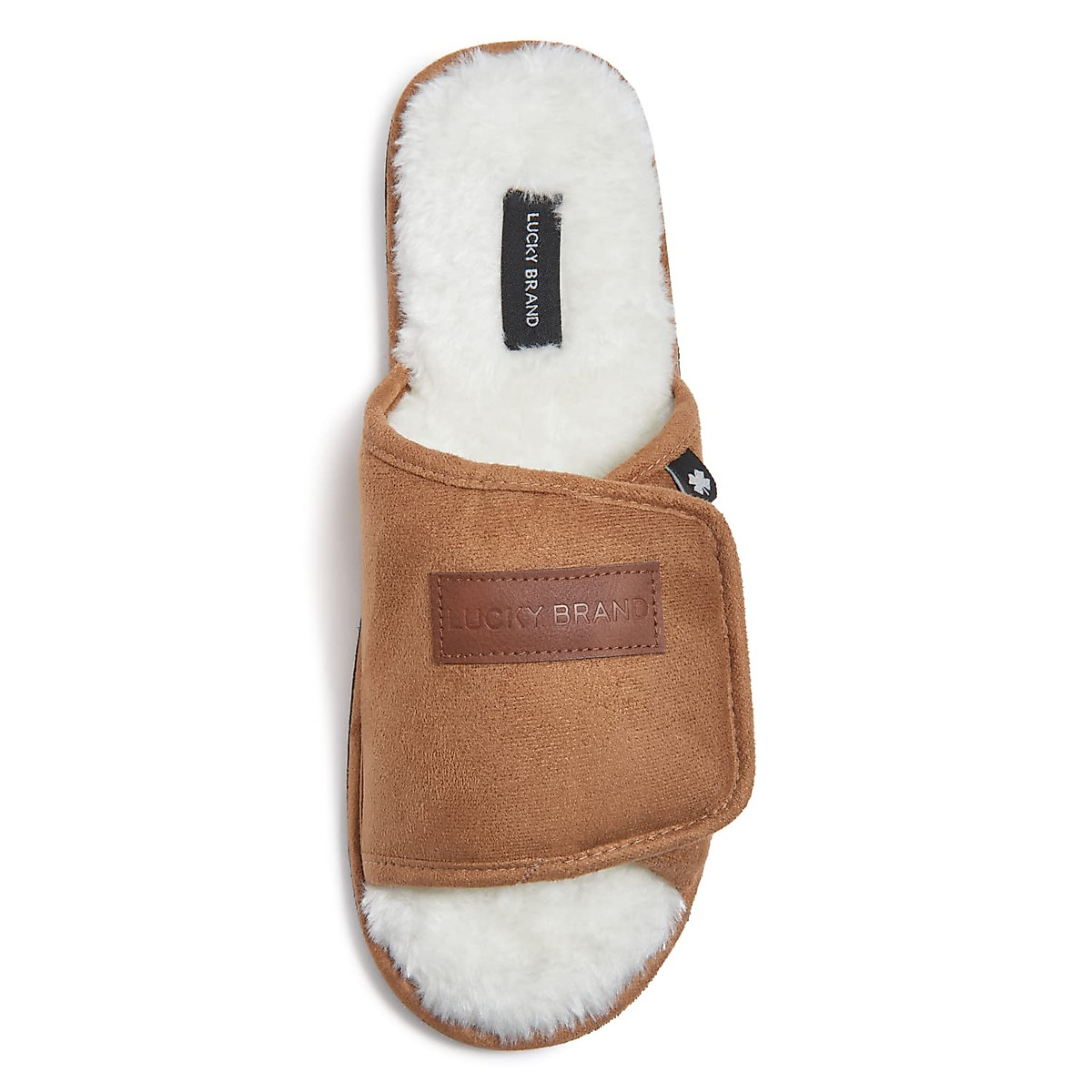Lucky Brand Mens Microsuede Memory Foam Open Toe Slippers, Cool Adjustable Strap Indoor Outdoor House Sliders for Men, Tan, Large