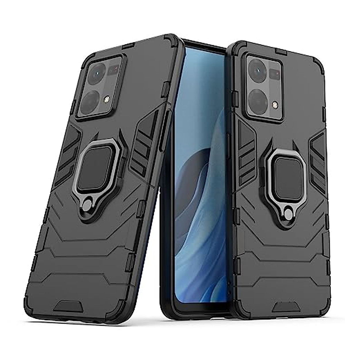 SATURCASE Case for Oppo Reno 7 4G / F21 Pro 4G, Ring Kickstand Hybrid 2 in 1 [PC & Silicone] Dual-Layer Bumper Shockproof Protective Cover for Oppo Reno 7 4G / F21 Pro 4G (HZ-Black)