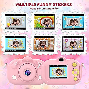 Kids Digital Camera, 1080P HD Digital Video Cameras for Girls Age 3-9, Perfect Christmas Birthday Gift Portable Camera for 3 4 5 6 7 8 9 Year Old with 32GB SD Card