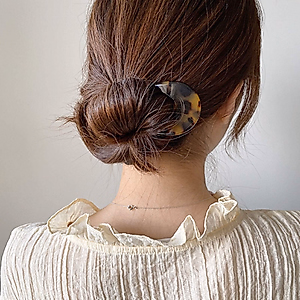 2 Pack Benefree French Style Cellulose Acetate Tortoise Shell U Shaped Hair Pins Fork 2 Prong Updo Chignon Pin for Women Girls Hairstyle Accessories（Tortoiseshell and White Tortoiseshell)