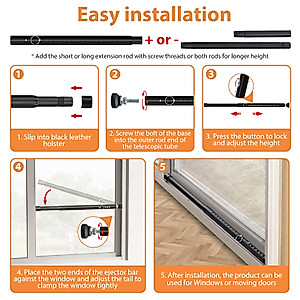 BsBsBest Window Security Bars Inside Adjustable 18 to 51 Inch Sliding Door Security Bar interior Black 1 Pack Window Locks Security up and Down Window Bars Security Extendable