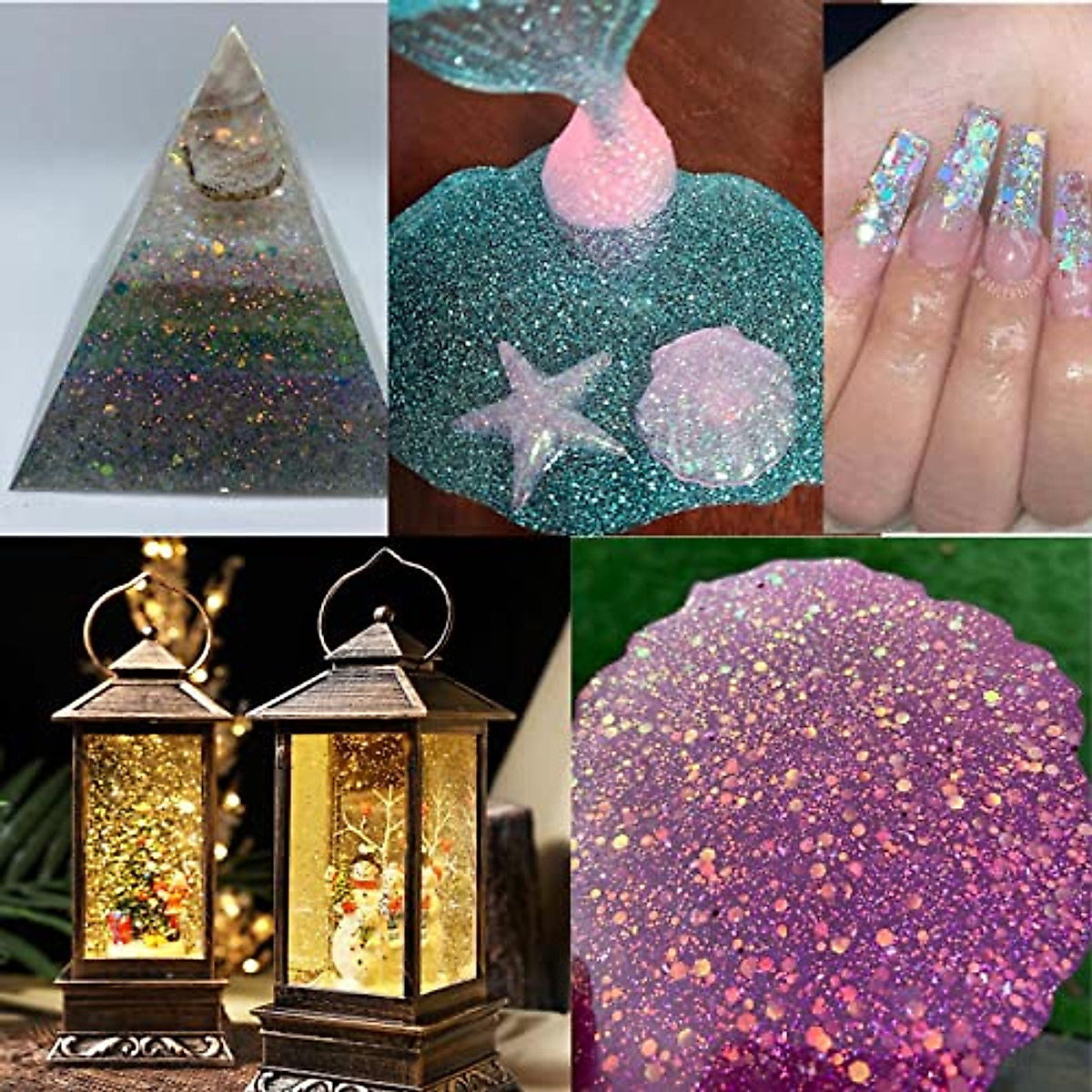 12 Bottle Opal Mermaid Chunky Glitter Iridescent Heart Star Hexagon Aurora Body Nails Glitters Resin Epoxy Accessories Crafts Supplies for Nails Art Tips Resin Mold Makeup