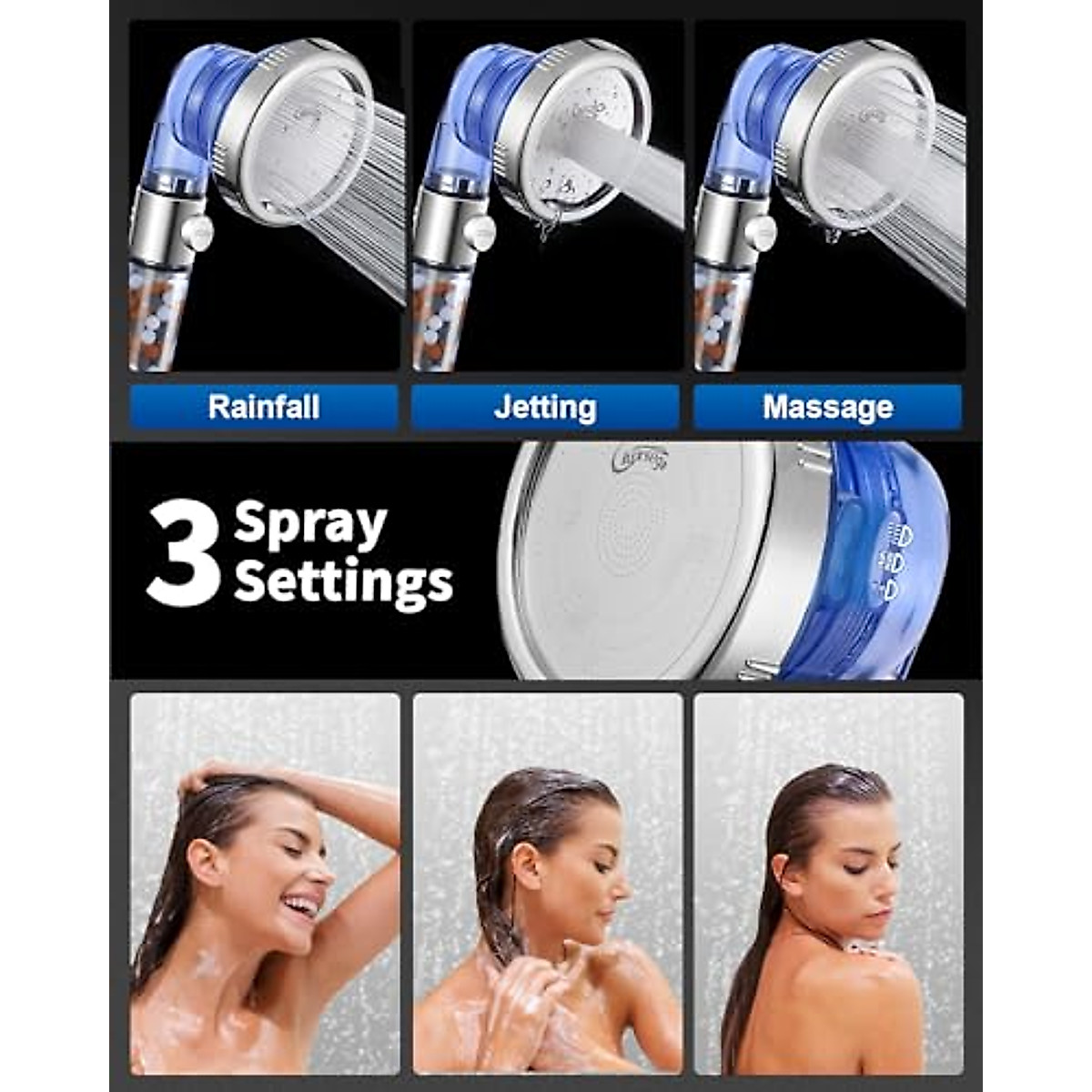 Luxsego Filtered Shower Head for Hard Water with Stop, High Pressure 4-Mode Shower Heads Built-in Power Spray to Clean Corner, Tub & Pets, Water Softener Handheld Shower to Remove Chlorine & Fluoride