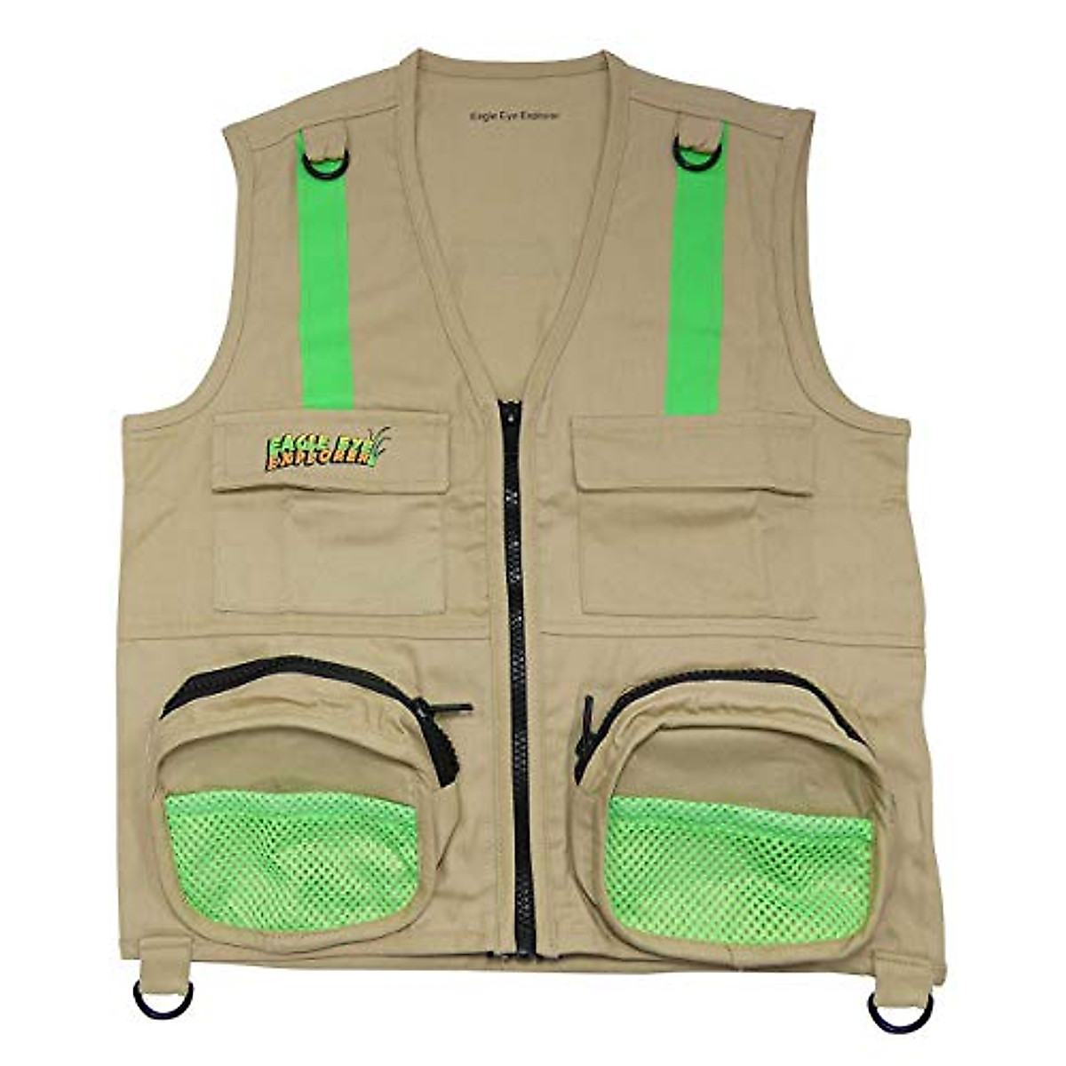 Eagle Eye Explorer S/M Combination Set Safe for Boys and Girls: 1 Tan Cargo Vest for Kids with Reflective Safety Straps & 1 Floppy Bucket Sun Hat with Chin Strap. Color: Tan
