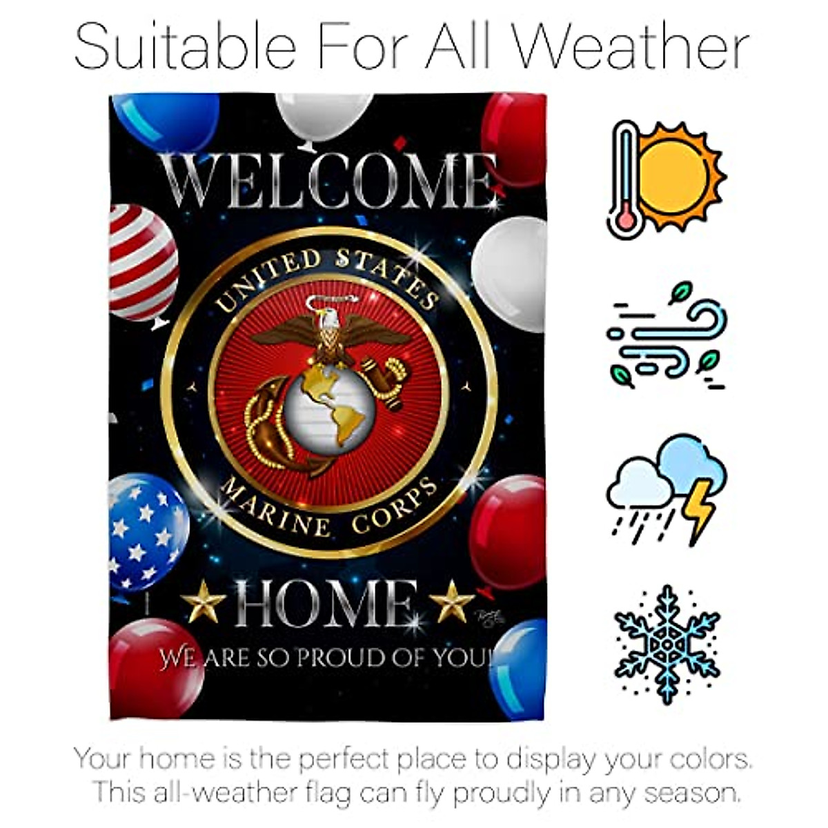 Welcome Home Marine Corp House Flag - Pack Armed Forces Corps USMC Semper Fi United State American Military Veteran Retire Official USA Applique - Banner Small Garden Yard Gift Double-Sided 28 X 40
