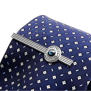Navy Blue Cufflinks and Tie Clip Set for Men, Small Stunning Crystal Necktie Bar Clips Cuff Links Studs Button, Luxury Silver Romantic Wedding Cufflink & Stickpin Clasp Pin for Party Evening