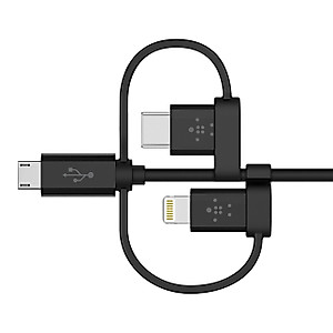 Belkin 3-in-1 Universal USB Cable - USB-C Cable, Lightning Cable, Micro-USB Charging Cable - Apple Charging Cord - Belkin Boost Charge - Belkin Charger Designed For iPhones, iPads, Galaxy & More