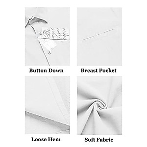 COOFANDY Men's Linen Shirt Lightweight Classic Fit Button Down Shirt Short Sleeve Beach Holiday Shirts with Pocket White