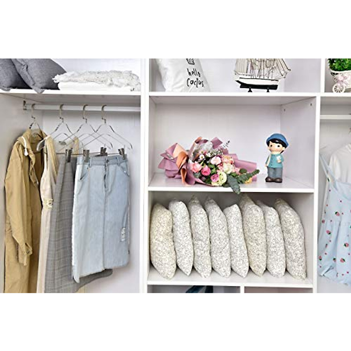 Quality Clear Acrylic Skirt Pant Hangers with Clips – 4 Pack, Stylish Clothes Hanger with Silver Hooks - Coat Hanger for Dress, Suit - Closet Organizer Adult Hangers - Cloth Hangers (Silver Hook, 4)