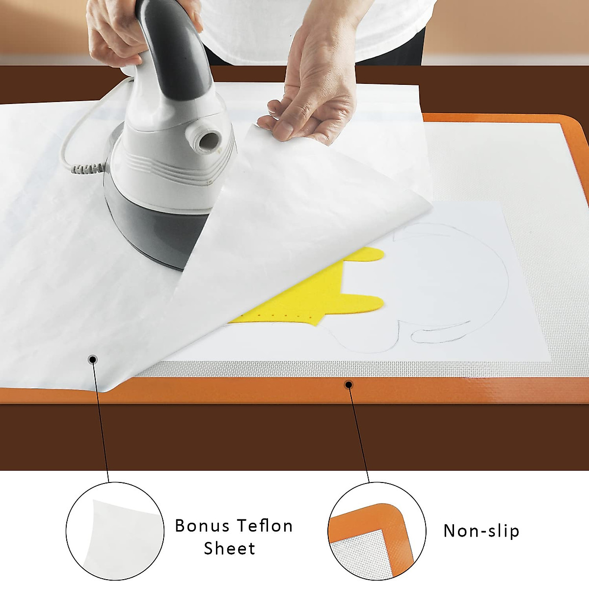 Applique Fusing Mat,14" x 18"Applique Pressing Sheet with See-Through Design for Arts Crafts Creation,Silicone Mat for Applique,Including Bonus Teflon Coated Pressing Sheet and Silicone Iron Rest Pad