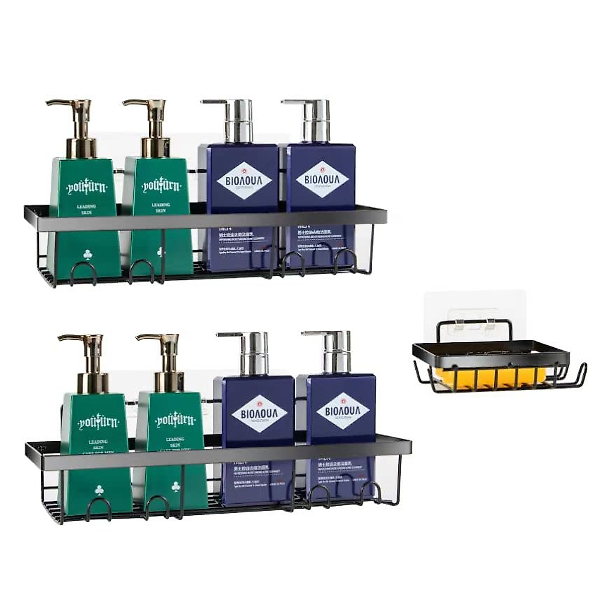 RISETEX 2 Packs Shower Caddy Adhesive for Replacement,Strong Sticky Waterproof Wall Adhesives Transparent No-Trace No-driling Wall Stick Adhesives Hook Strip for Shower Caddy,Bathroom Storage Shelves