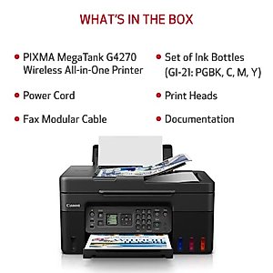 Canon Megatank G4270 All-in-One Wireless Supertank Printer |Print, Copy, Scan and Fax|with Airprint and Mopria Printing|Auto Document Feeder and Backlight 1.35" Square LCD Screen