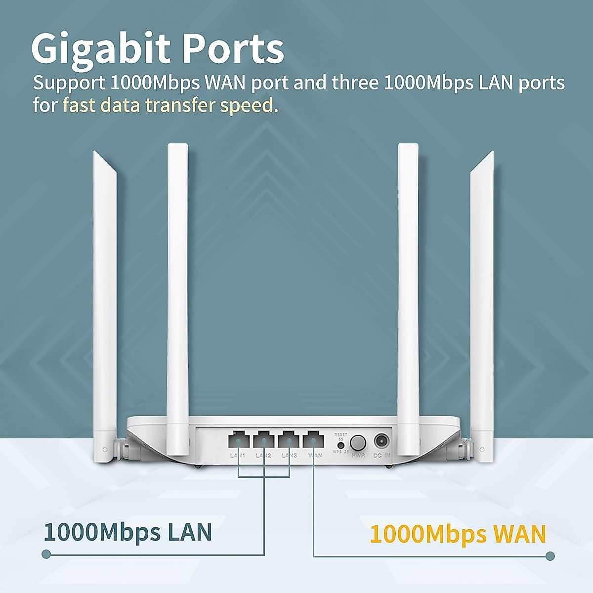 DBIT AC1200 Dual Band WiFi Router 1200Mbps Wireless Internet Router, 4 x 10/100/1000 Mbps Gigabit Ethernet Ports, Supports EasyMesh, Guest WiFi, Access Point Mode, IPv6 and Parental Controls
