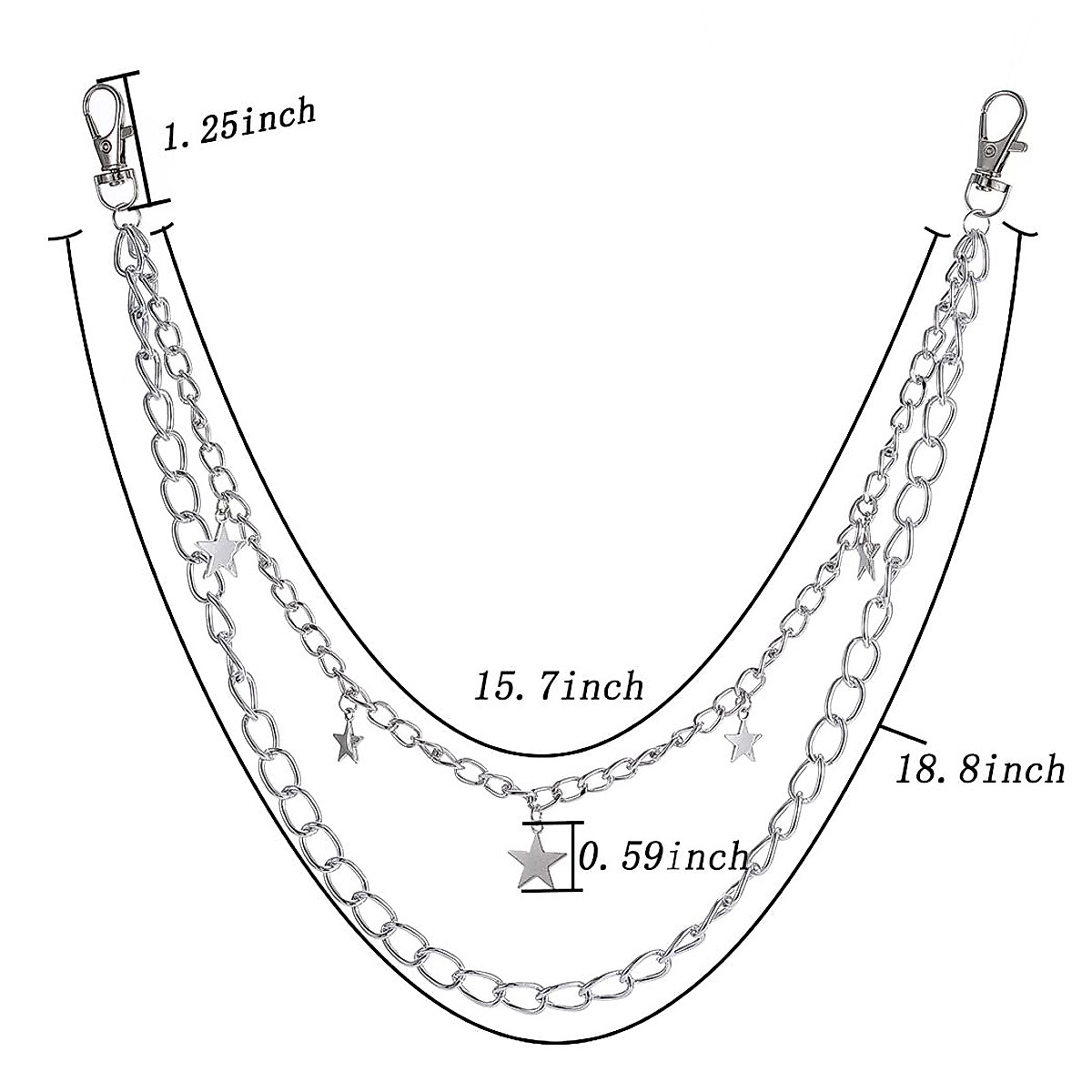 Tgirls Hip Hop Pants Chain Goth Jean Chains Star Punk Pocket Chain for Women Layered Acrylic Keychains Cute Trouser Chain Rock Wallet Chain for Men Waist Body Accessories for Girls (2 Star-2)