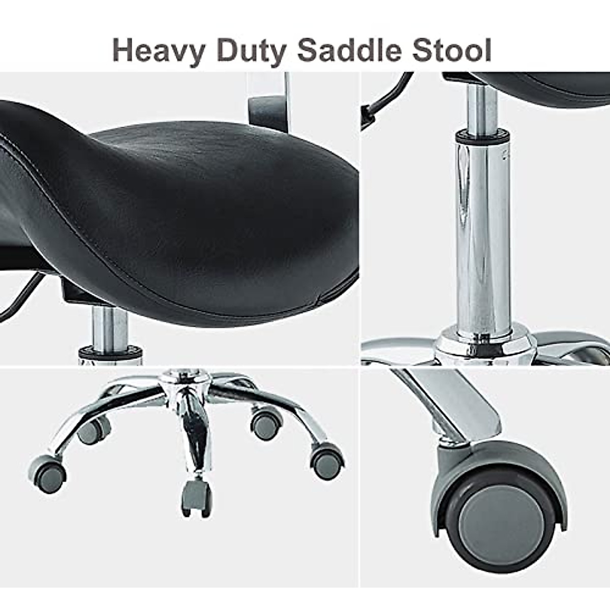 MIWOOYY Saddle Stool Heavy Duty Saddle Stool with Back Support ＆ Wheels, Massage Clinic Dentist Rolling Saddle Chair, for Salons, Tattoo, Height Adjustable