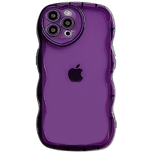 Qokey for iPhone 13 Pro Max Case(2021 6.7"), Cute Clear Love Case, with Love-Heart Camera Frame Wavy Edge Transparent Full Protection Soft TPU Shockproof Phone Cases Cover for Women Girls Purple