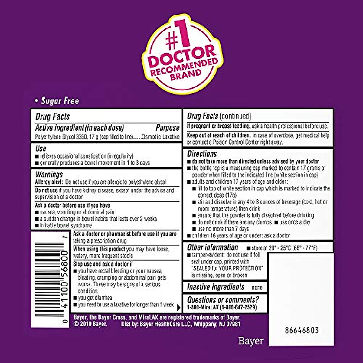 MiraLAX Laxative Powder for Gentle Constipation Relief, #1 Dr. Recommended Brand, 45 Dose Polyethylene Glycol 3350, Stimulant-Free, Softens Stool