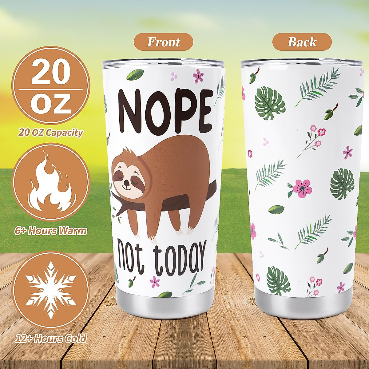 Keluna Sloth Gifts for Women Girls - 4Pcs Sloth Gifts Set 20oz Stainless Steel Tumbler with Lids Straw Cute Animal Makeup Bags Socks Keychain for Sloth Lovers Friends Birthday Christmas Gifts