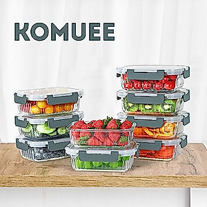 KOMUEE 10 Packs 22 oz Glass Meal Prep Containers, Glass Food Storage Containers with Lids, Airtight Glass Lunch Containers, BPA Free, Microwave, Oven, Freezer and Dishwasher Friendly, Gray