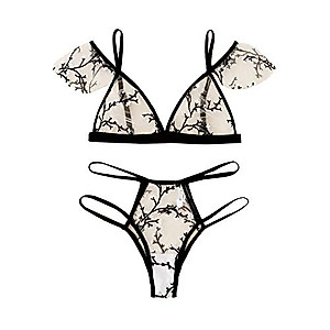 Garter Lingerie, Lace Bodysuit for Women Strappy Lingerie Sexy Lengerie Sex Ladies Underwear Embroidery Bra Underwear Small Floral Underwear Black Lingerie Bodysuit Adullt Toys / (XXL, White)