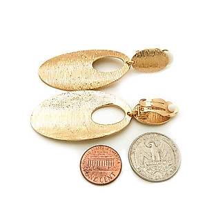 Women Oversize Geometric, Tear Drop, Hammered Statement Metal Clip on Earring Many Styles (Style B/Gold)