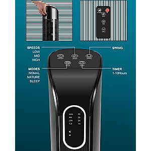 Uthfy Electric Standing Tower Fan,34'' Oscillating Tower Fan with Remote, Floor Fan for Bedroom Office and Home,Quiet Cooling Fan,Portable Bladeless Tower Fan with LED Display,Black