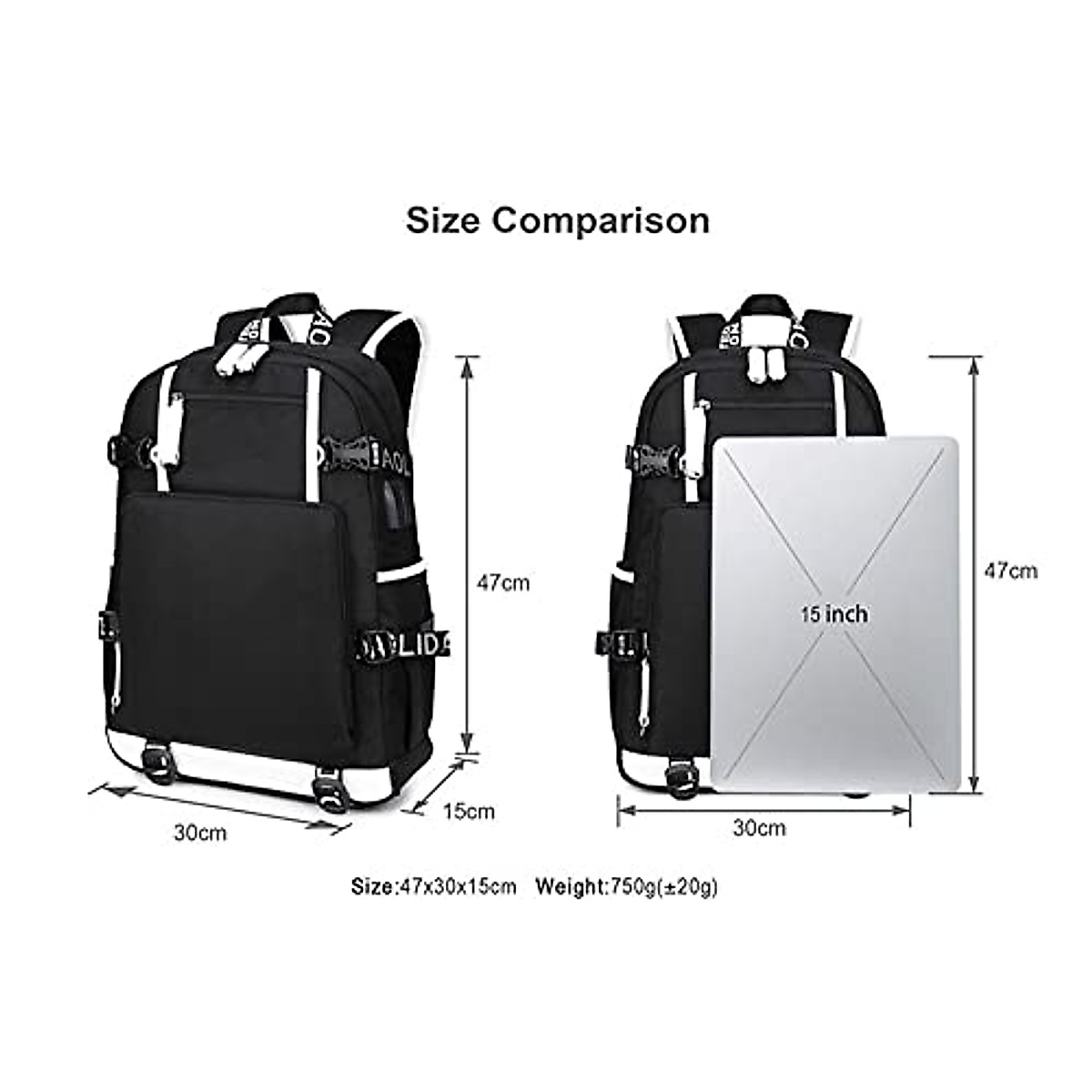 JOPLY Akatsuki Backpack Itachi Uchiha Printed Daypack High School Bag with USB Charging Cosplay (Black, 1)