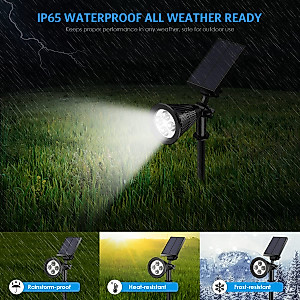 AMIR Solar Spotlights Outdoor Upgraded, Waterproof 1 Pack Security Landscape Lights 4 LED, Adjustable Solar Garden Light with Auto On/Off for Yard Driveway Pathway Pool Patio (White)