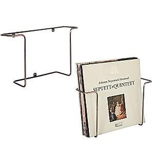 MyGift Vintage Copper Tone Metal Wire Wall Mounted Vinyl LP Record Storage Holder, Album Display Rack, Set of 2