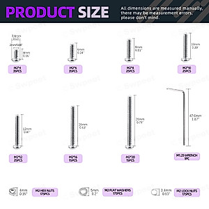 Swpeet 701Pcs M2 Metric 304 Stainless Steel Button Head Hex Socket Head Cap Bolts Screws Nuts and Hex Nuts with Flat Washers and Split Lock Washers Kit, Screws Nuts Washers Wrench All Included