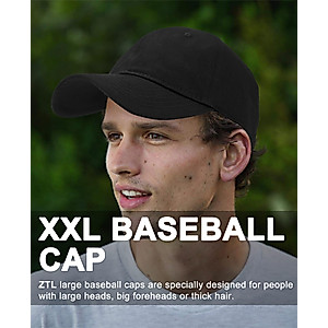 Oversize XXL Baseball Cap for Big Heads 23.6"-25.6", Extra Large Cotton Baseball Hat, Plus Size Unstructured Dad Hats Black