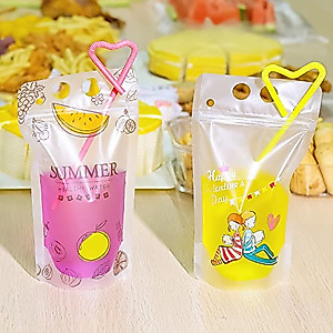 24 Set Drink Pouches Beverage Juice Bags with Straws and Zipper Drinking Cups for Birthday Cheers Stand-up Carnival Party Favor