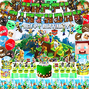 Birthday Party Supplies - 200pcs Party Decorations Include Banner, Tableware, Backdrop, Balloons, Cake Toppers, Hanging Swirls