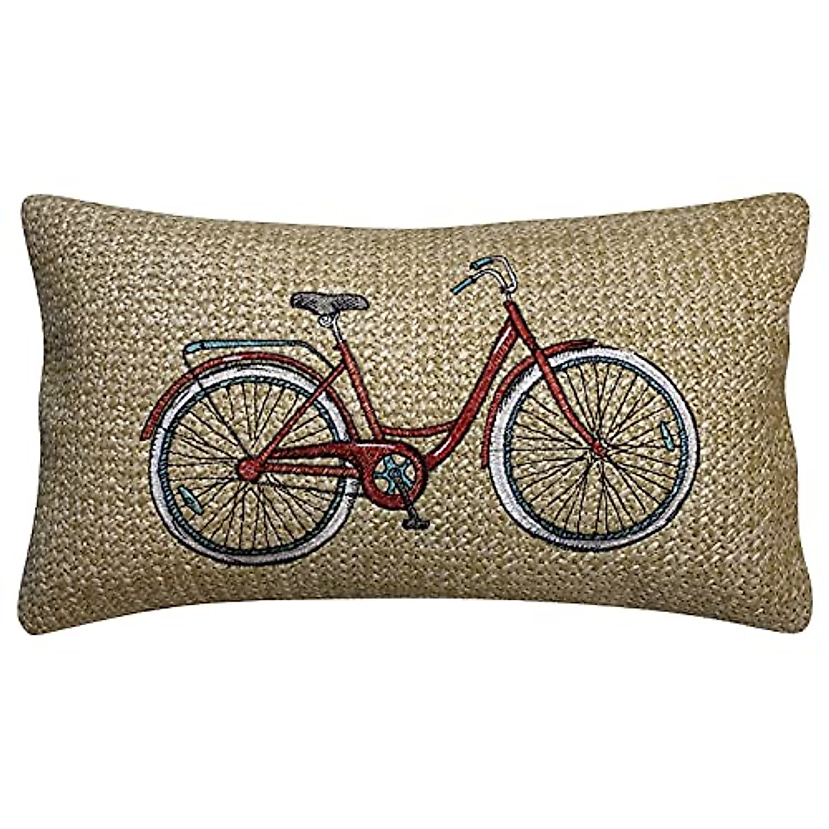 Honeycomb Indoor/Outdoor Raffia Bicycle Red Lumbar Toss Pillow: Woven Faux Jute, Recycled Polyester Fill, UV Resistant, Pack of 2 Pillows for Patio Furniture: 12” x 19” x 6”