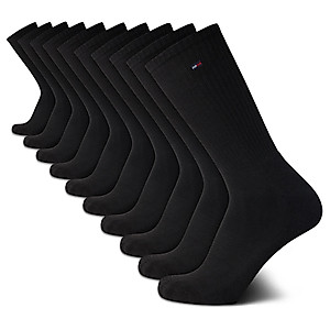 Tommy Hilfiger Men's Athletic Socks - Cushioned Crew Socks (10 Pack), Size 7-12, Black